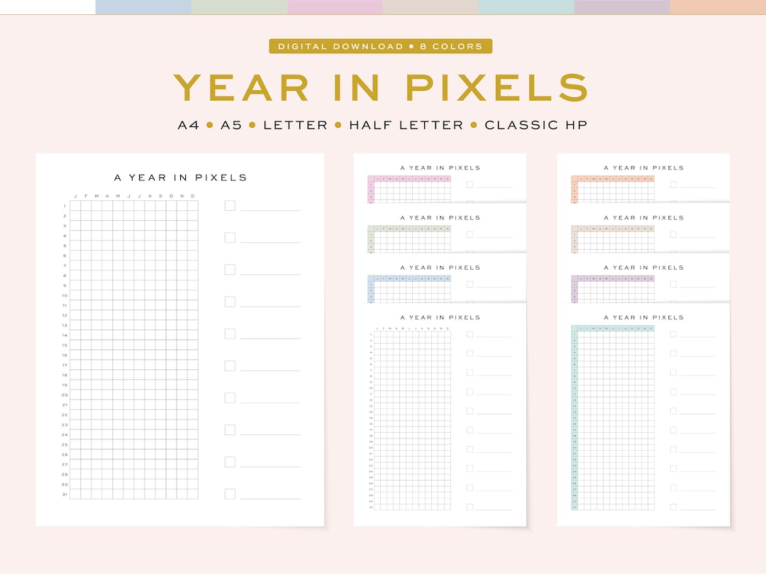 Printable A Year in Pixels A Year in Pixels Printable Habit Tracker ...