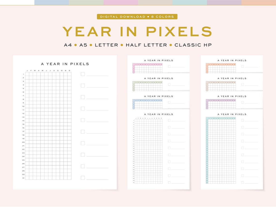 Printable A Year in Pixels A Year in Pixels Printable Habit - Etsy