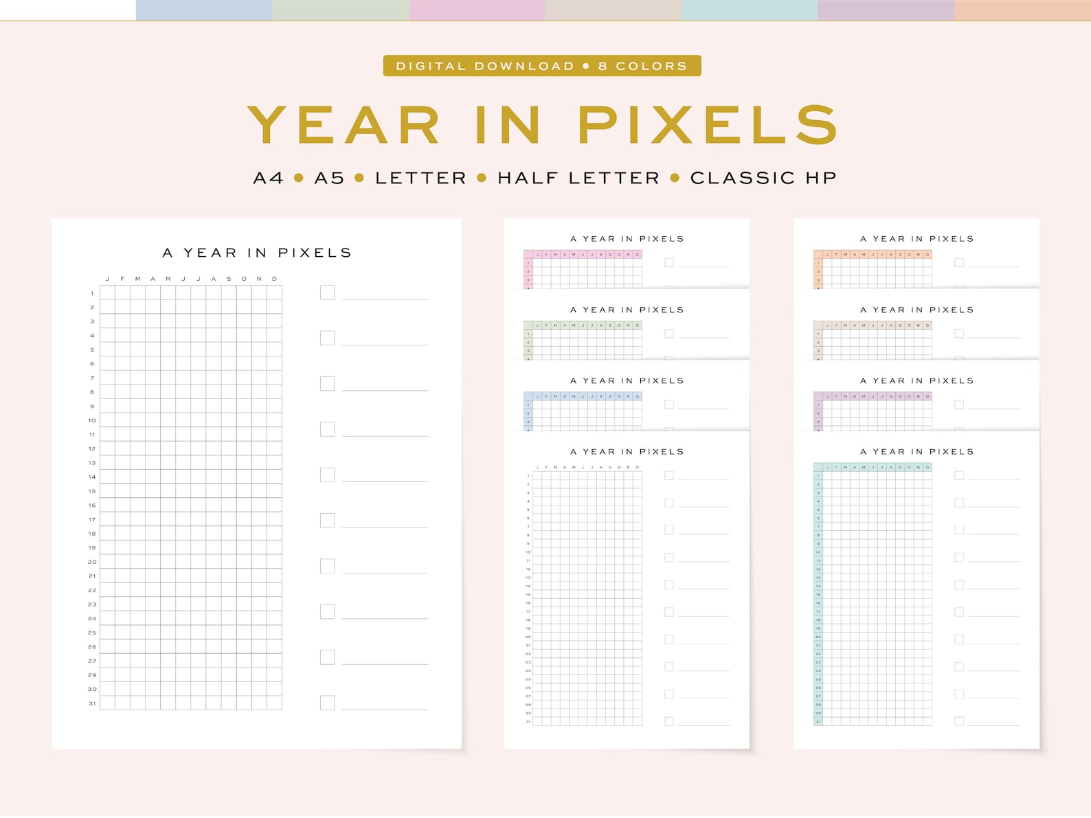 Printable A Year in Pixels A Year in Pixels Printable Habit - Etsy UK