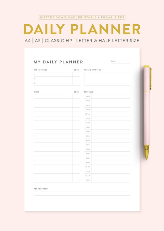 Printable Daily Planner Fillable Undated Minimal Blank | Etsy