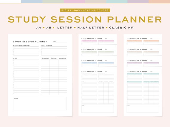 Printable Study Session Planner Student Session Organizer - Etsy