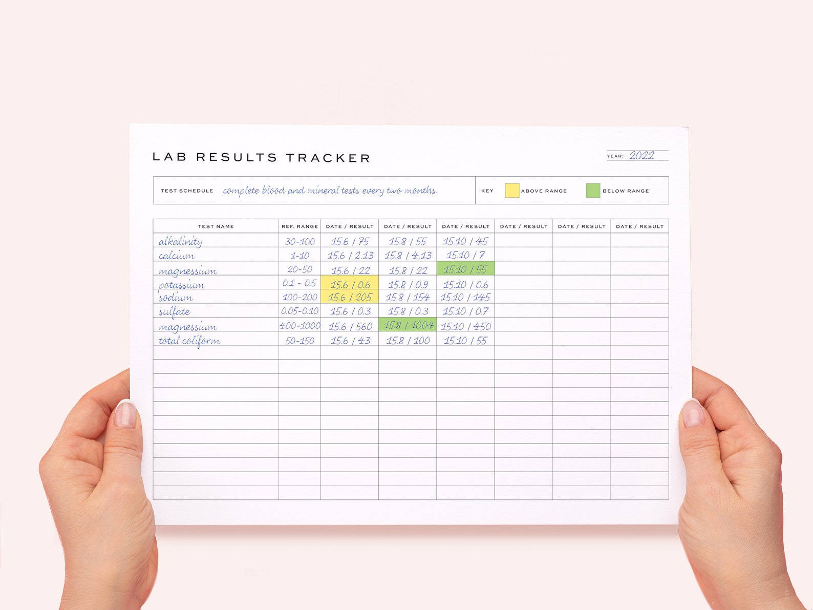 Printable Lab Results Tracker Annual Lab Results Chart, Lab Records 4 ...