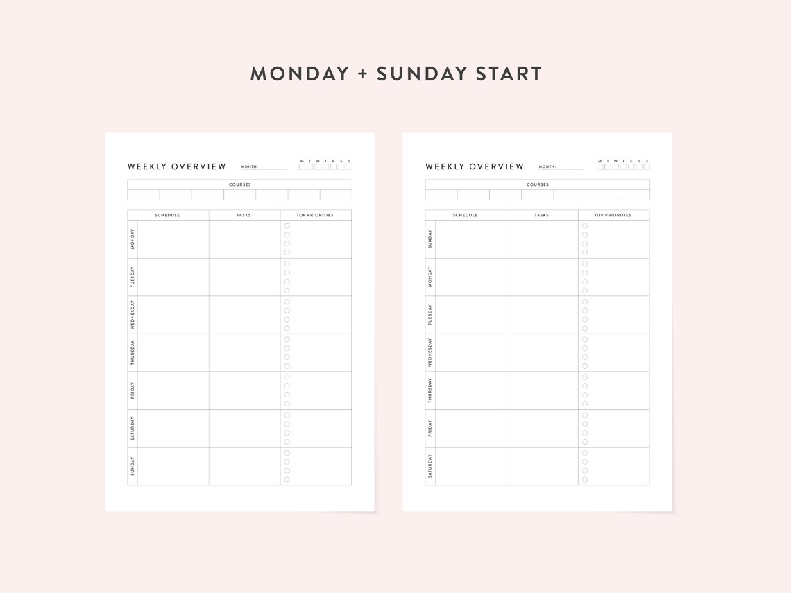 Printable Weekly At-a-glance Student Planner, Weekly Student Planner ...