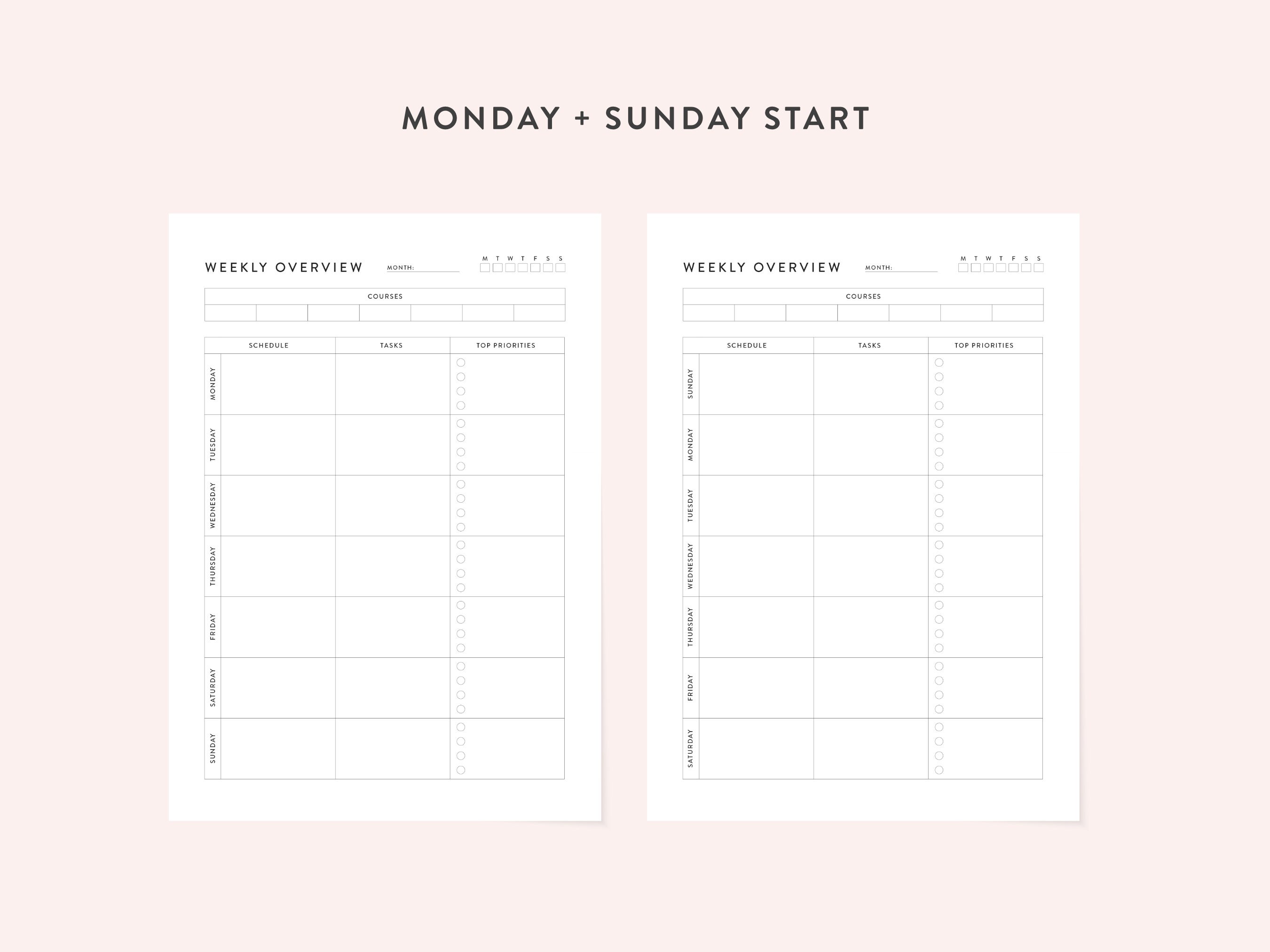 Printable Weekly At-a-glance Student Planner, Weekly Student Planner ...