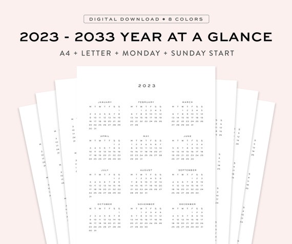 Printable 2023-2033 Yearly Calendars 2023-2033 Year - Etsy Australia