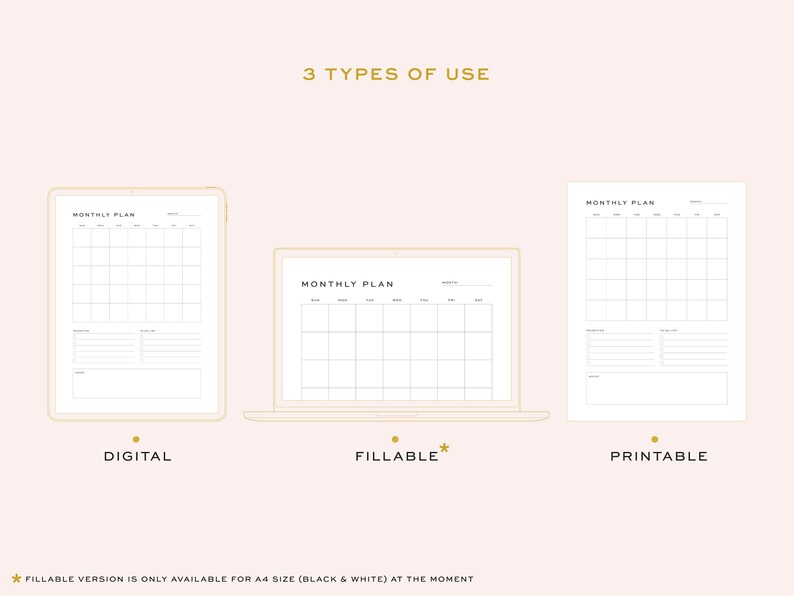 Printable Monthly Work Planner, Fillable | Minimal Monthly Work Planner ...