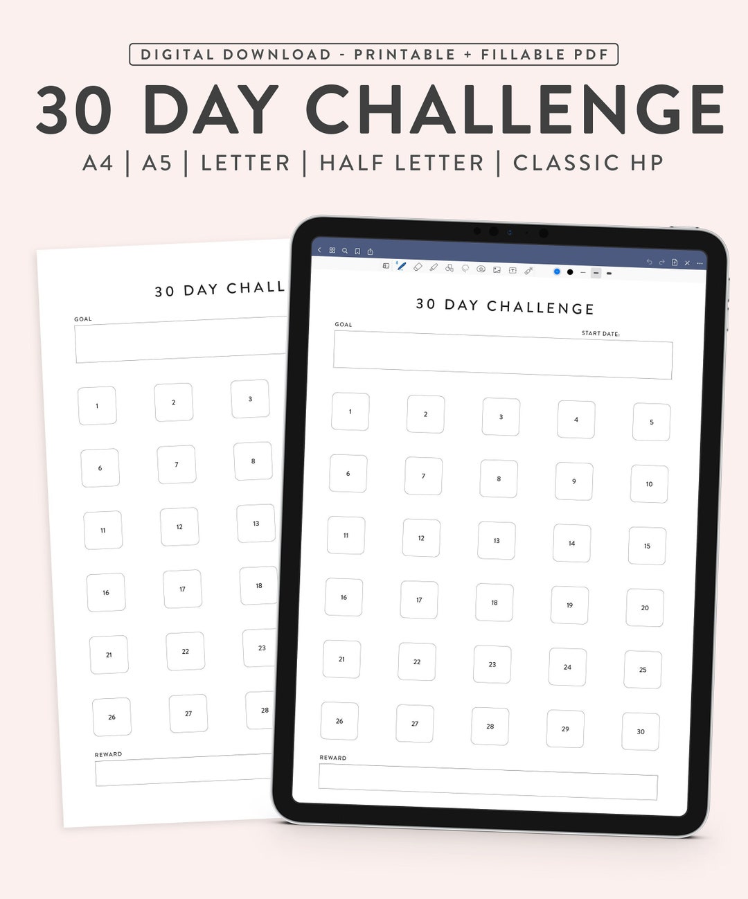 Printable 30-day Challenge Tracker, Fillable | 30 Days Goal Setting ...