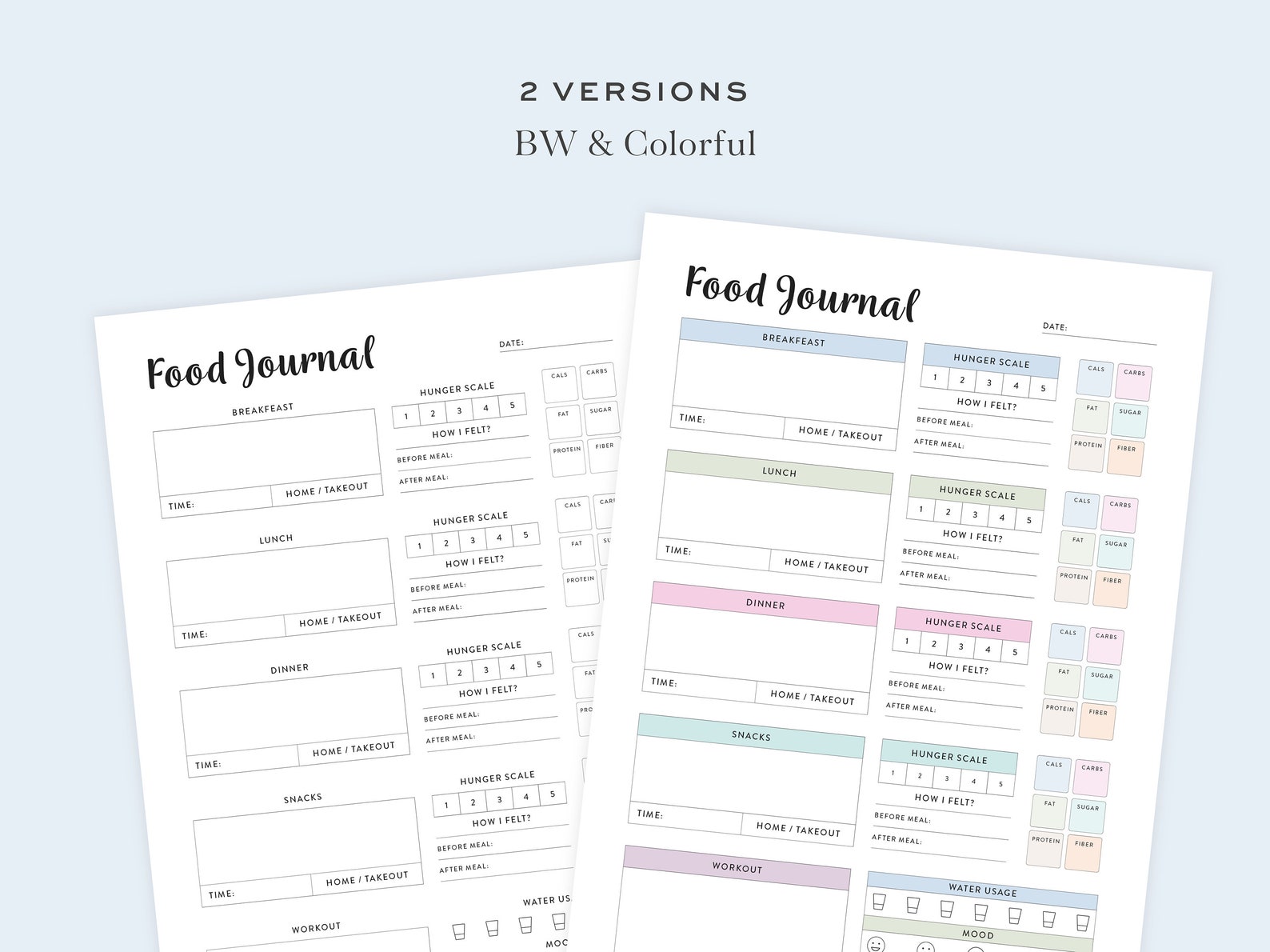Printable Food Journal, Fillable Daily Food Diary, Daily Calorie ...