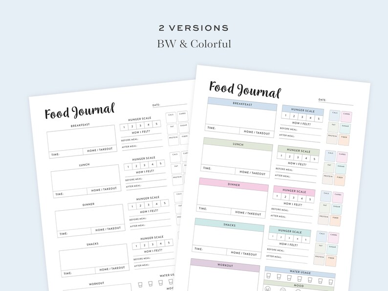 Printable Food Journal, Fillable Daily Food Diary, Daily Calorie ...