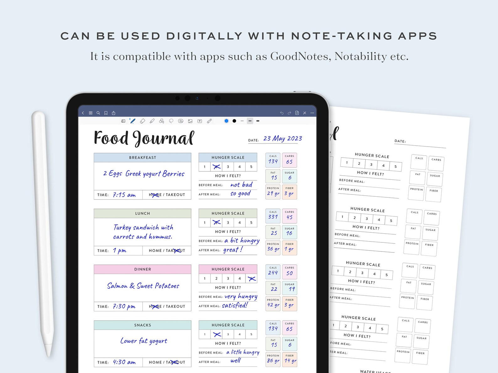 Printable Food Journal, Fillable Daily Food Diary, Daily Calorie ...