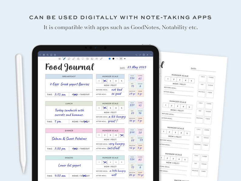 Printable Food Journal, Fillable Daily Food Diary, Daily Calorie ...