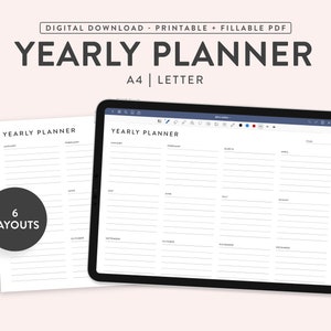 Printable Yearly Planner, Fillable | Undated Yearly Planner, Year at A ...