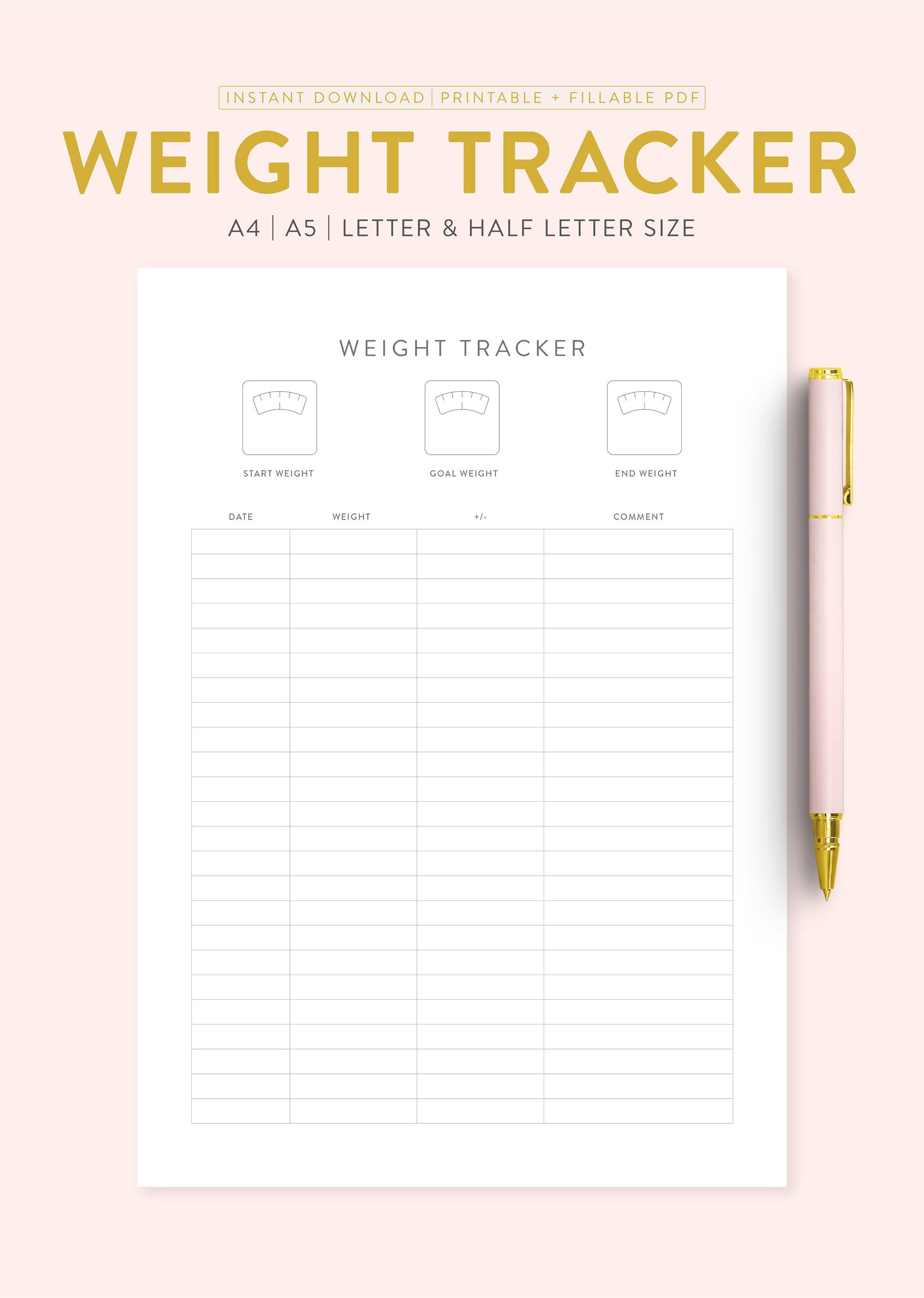 Printable Weight Tracker Fillable Male and Female Weight | Etsy UK