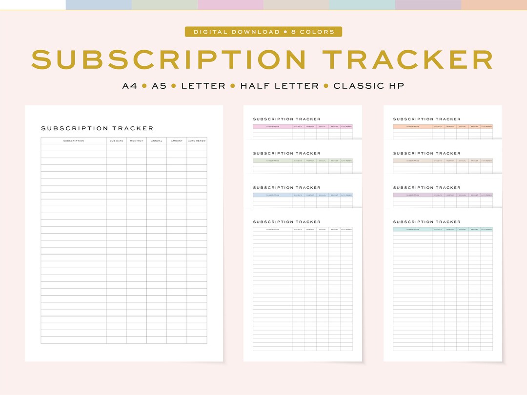 Printable Subscription Tracker / Planner Subscription & - Etsy