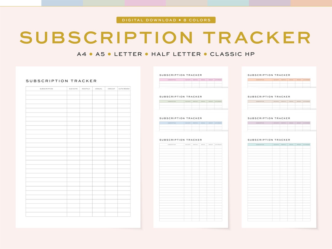 Printable Subscription Tracker / Planner | Subscription & Membership ...