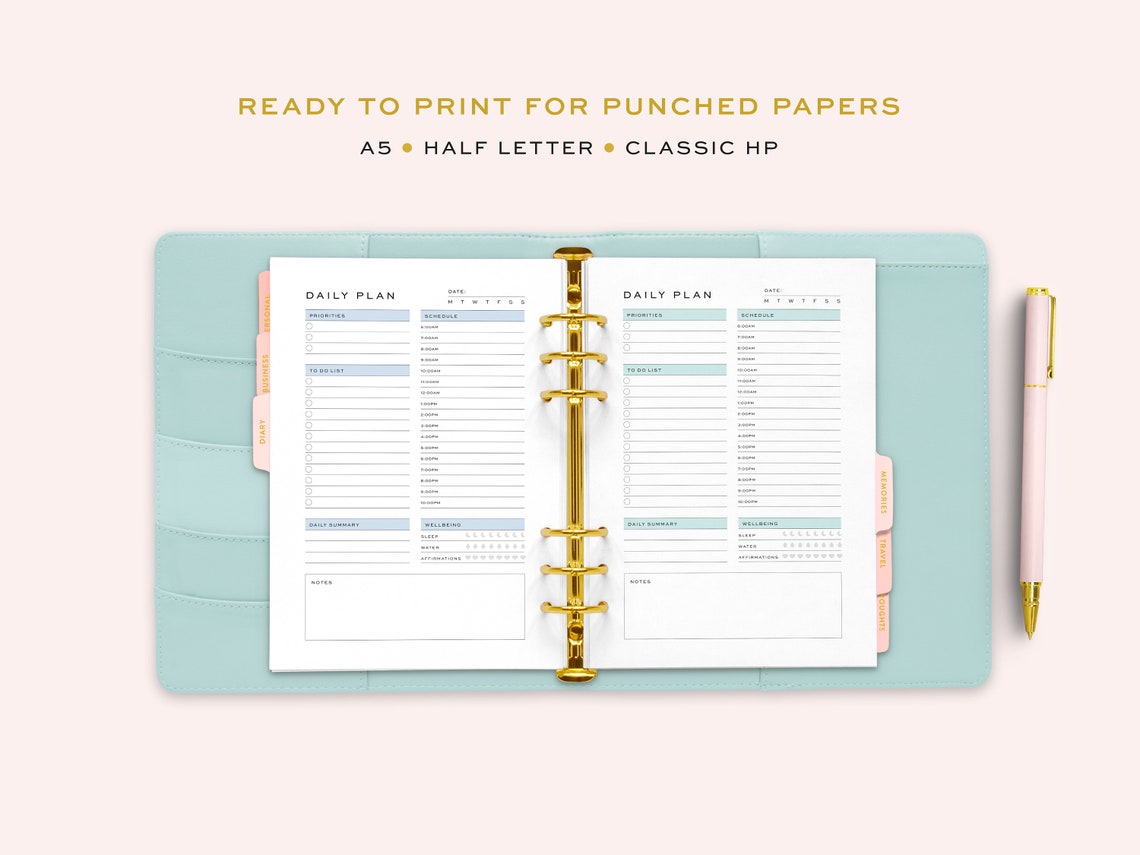 Printable Daily Planner, Fillable Undated Personal Minimal Blank Daily ...