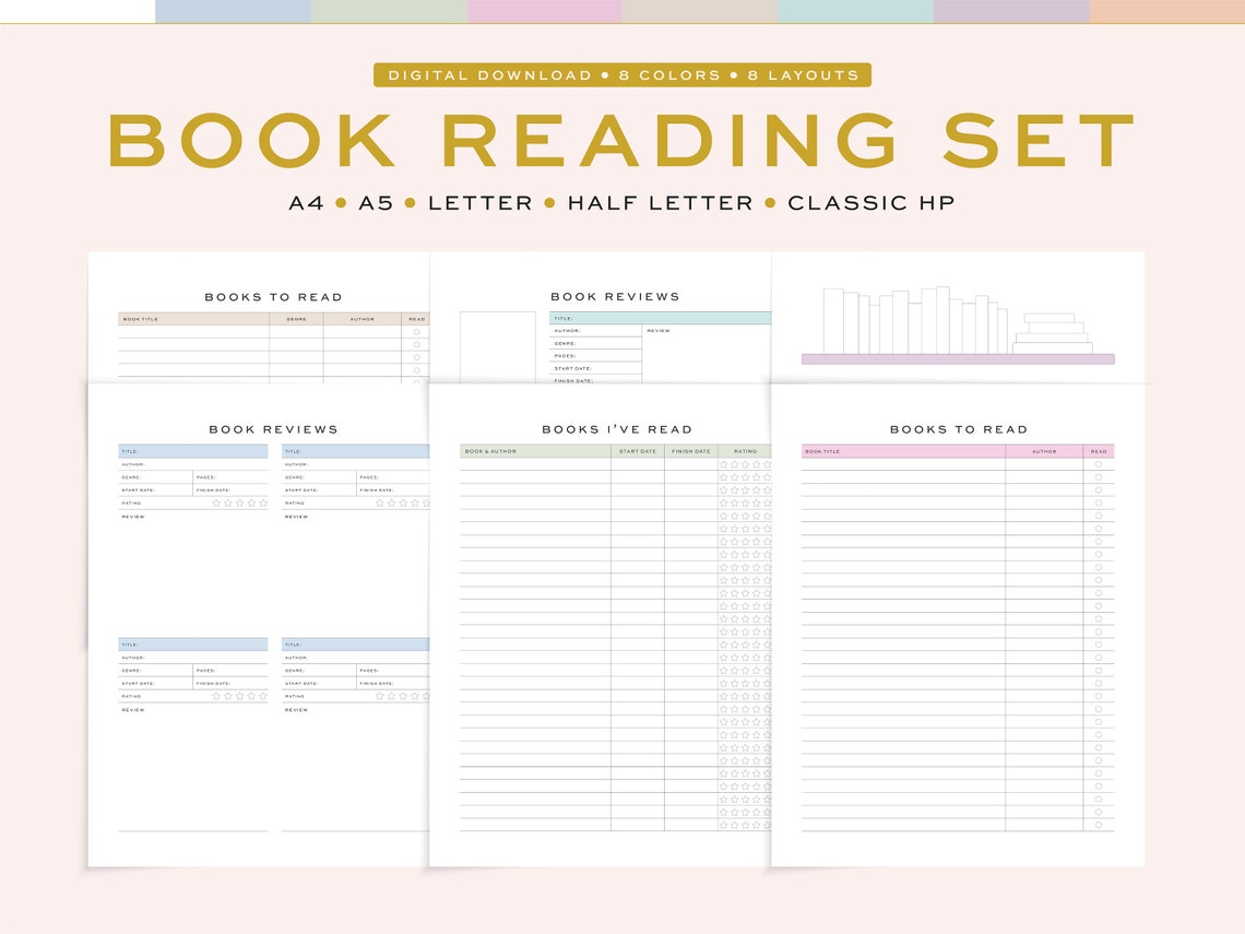 Printable Book Reading Set Planner Book Reading Journal | Etsy UK