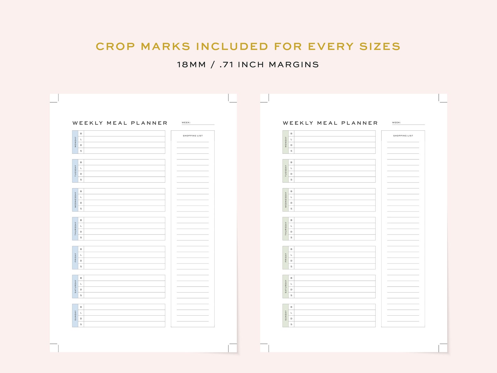 Printable Meal Planner and Grocery List, Fillable, 2 Versions | 5 Sizes ...