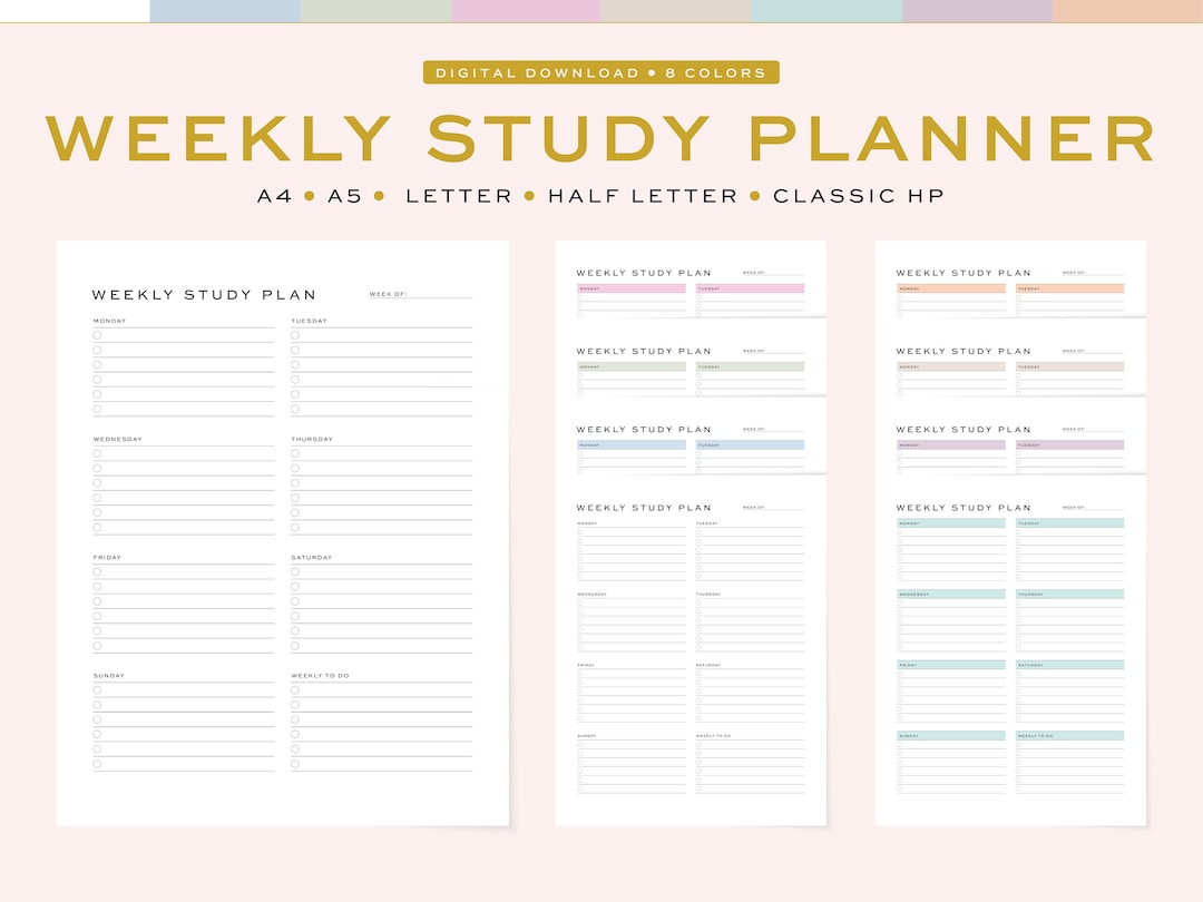 Printable Weekly Study Planner, Weekly Student Planner, Study Checklist ...