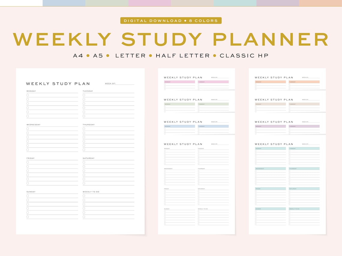 Printable Weekly Study Planner, Weekly Student Planner, Study Checklist ...