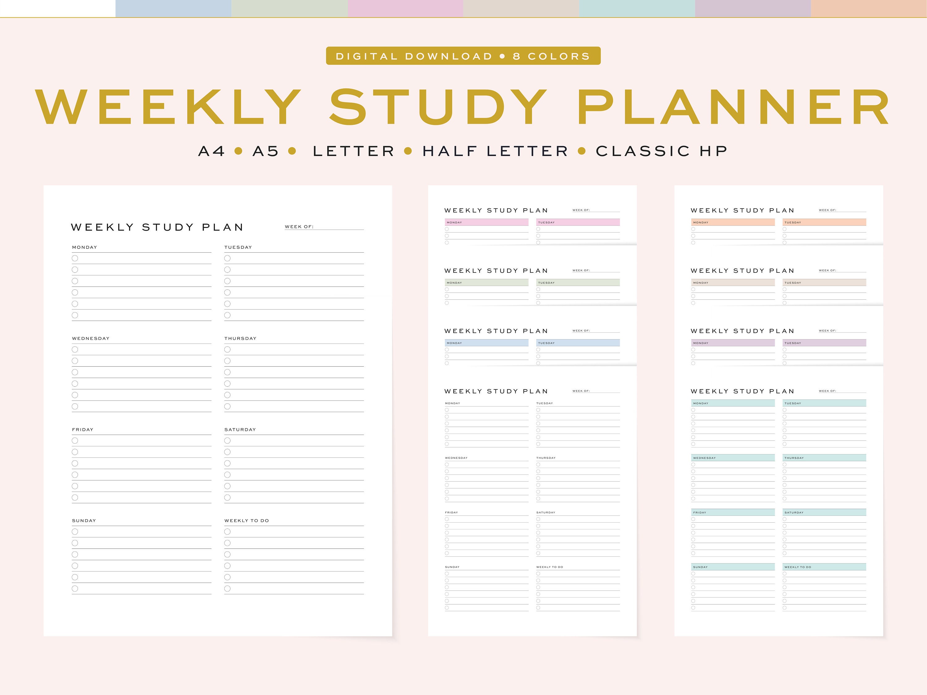 Printable Weekly Study Planner, Weekly Student Planner, Study Checklist ...