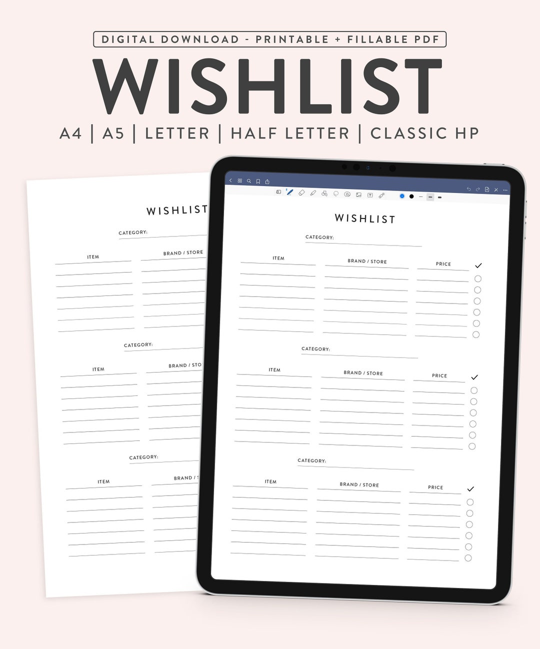 Printable Wishlist, Fillable Wishlist Organizer, Wishlist Planner ...