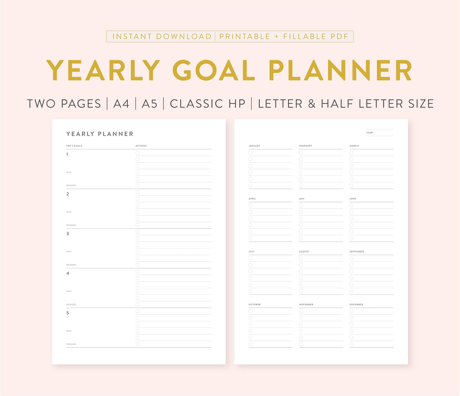 Printable Yearly Goal Planner Fillable Annual Goal Planner | Etsy Canada