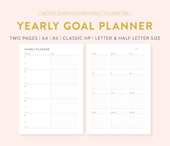 Printable Yearly Goal Planner Fillable Annual Goal Planner | Etsy