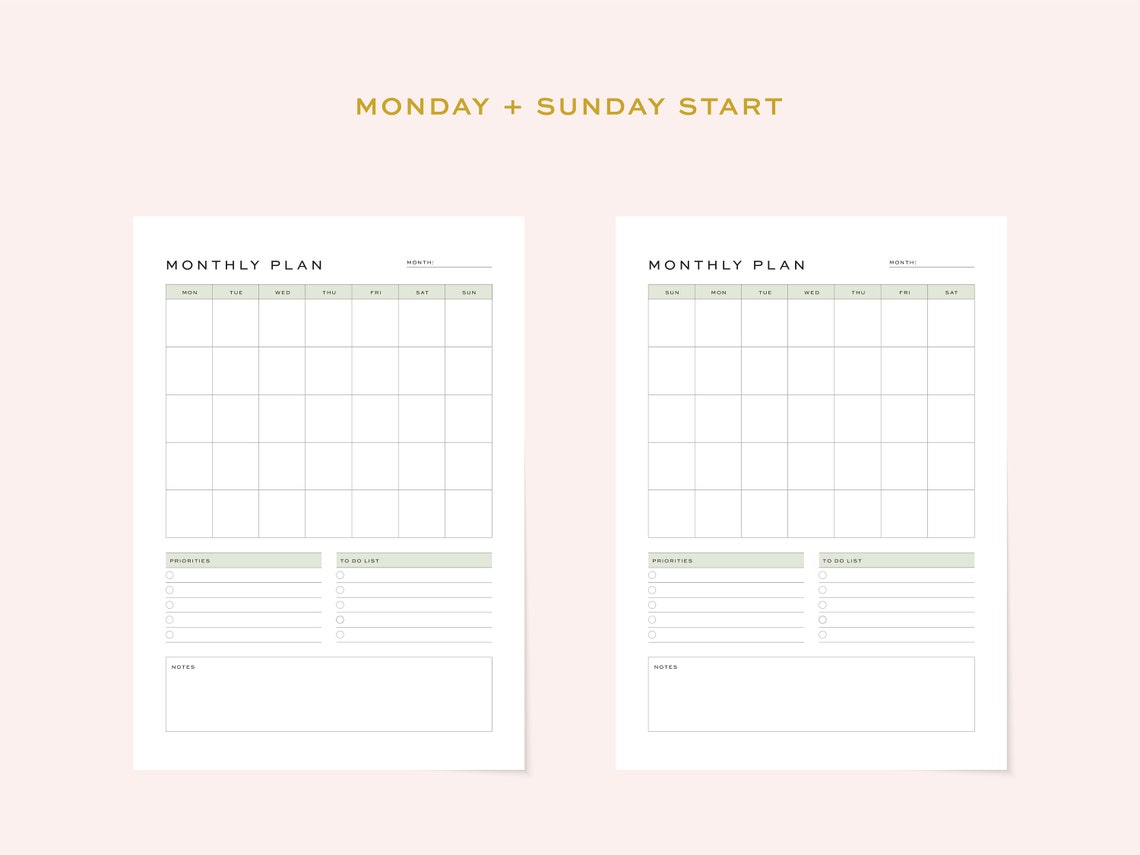 Printable Monthly Work Planner, Fillable Minimal Monthly Work Planner 5 ...