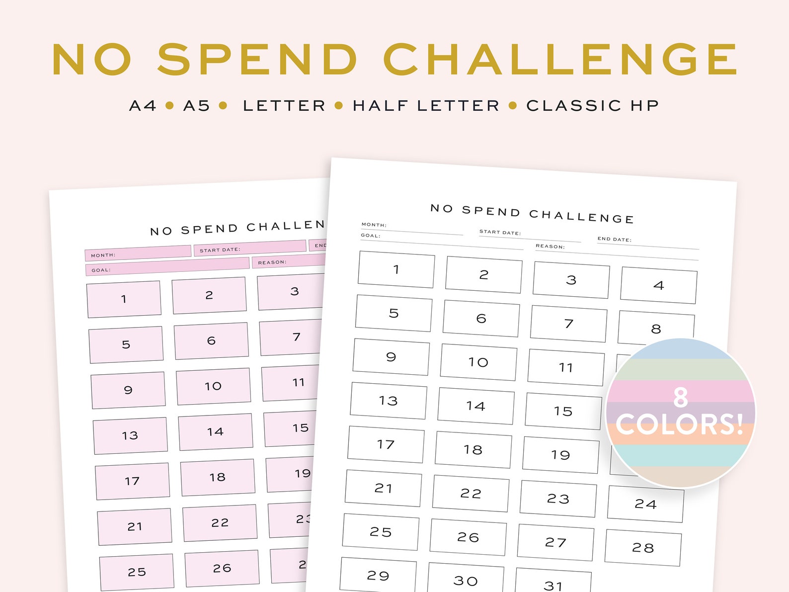 Printable No Spend Tracker, Fillable No Spend Challenge, No Spend Month ...