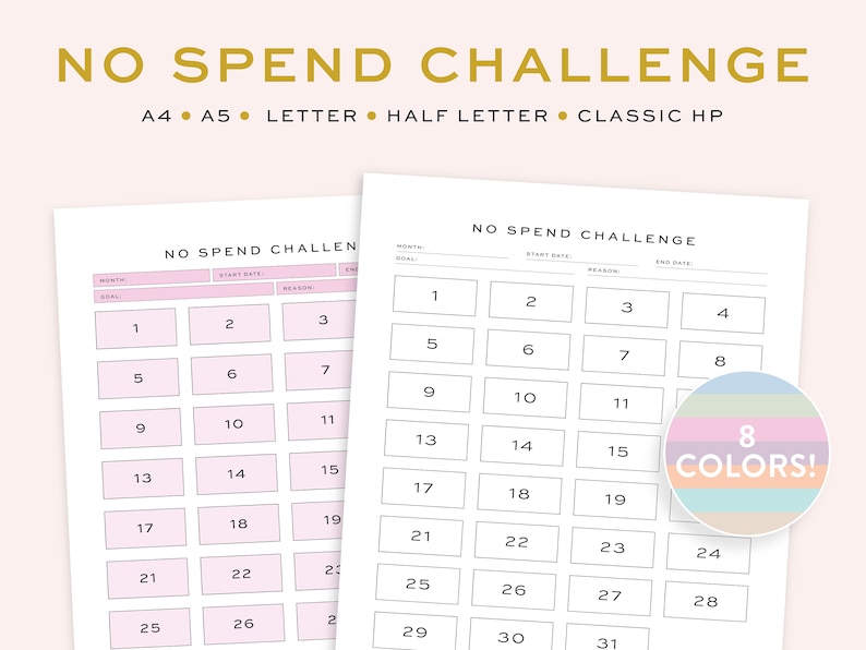 Printable No Spend Tracker, Fillable No Spend Challenge, No Spend Month ...