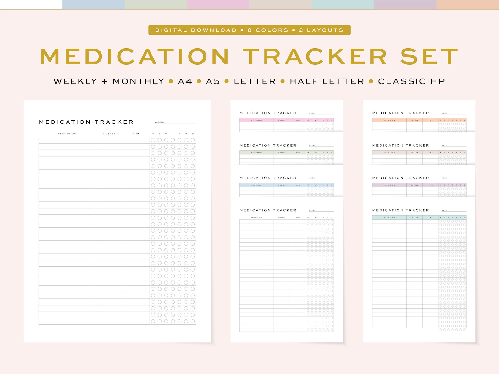 Printable Medication Tracker, Fillable | Weekly and Monthly Medication ...