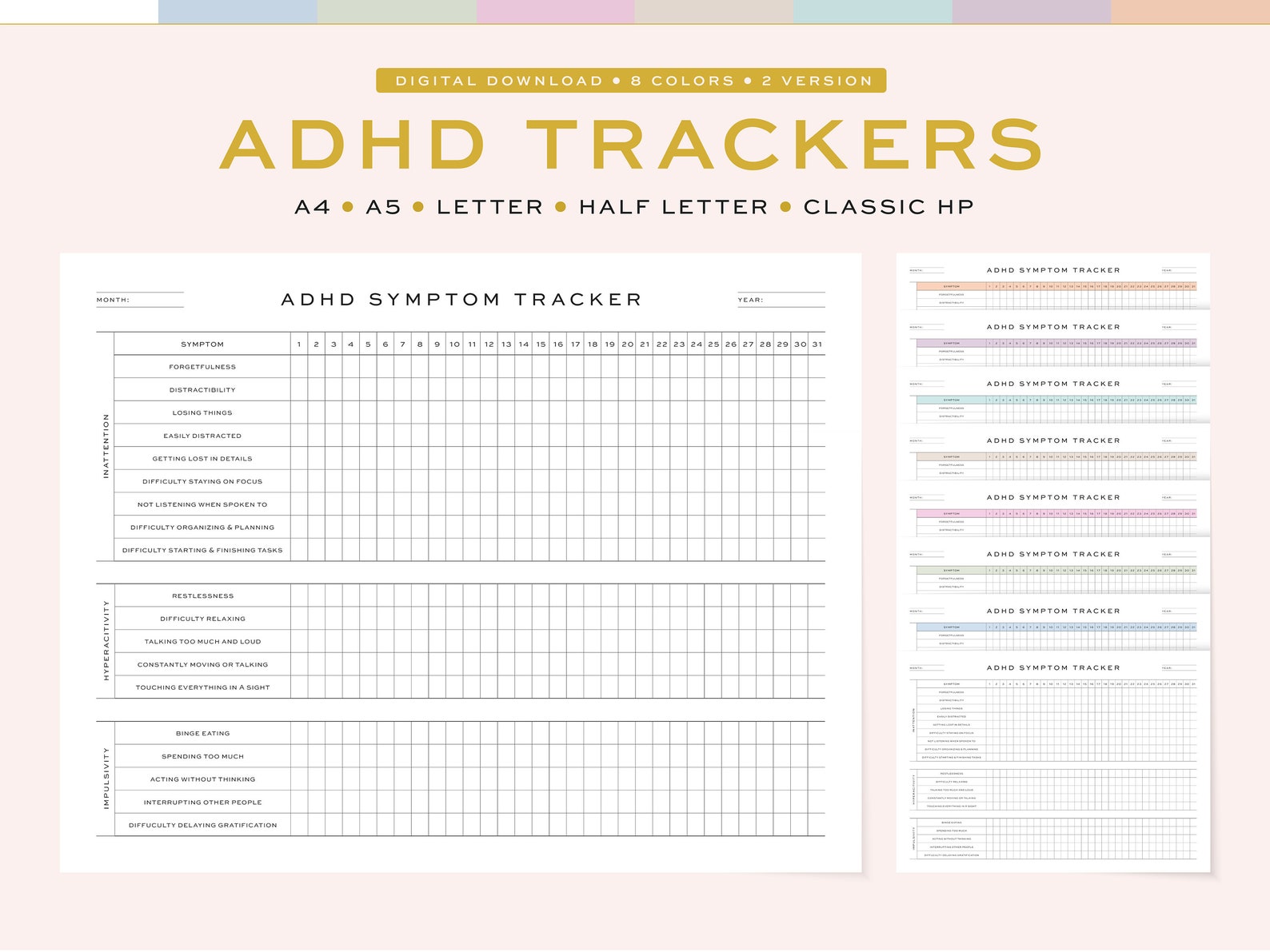 Printable ADHD Trackers for Adults, Fillable Daily / Monthly ADHD ...
