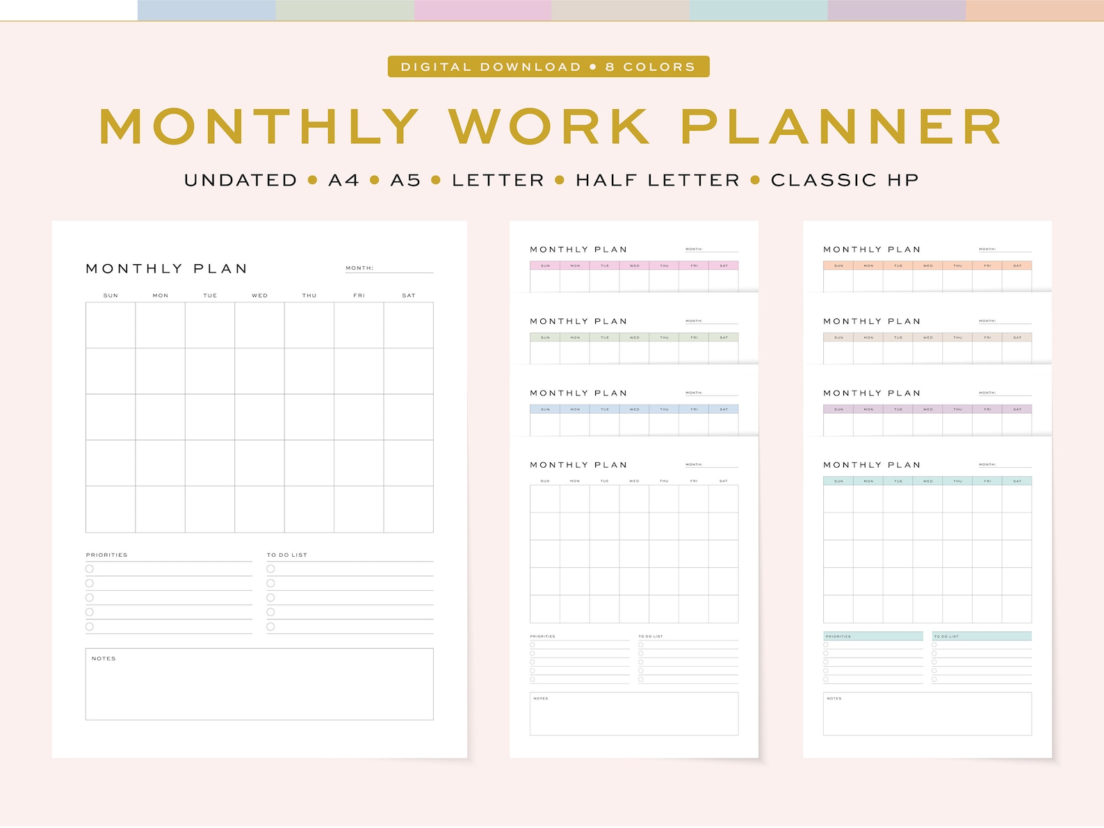 Printable Monthly Work Planner Fillable Minimal Monthly - Etsy