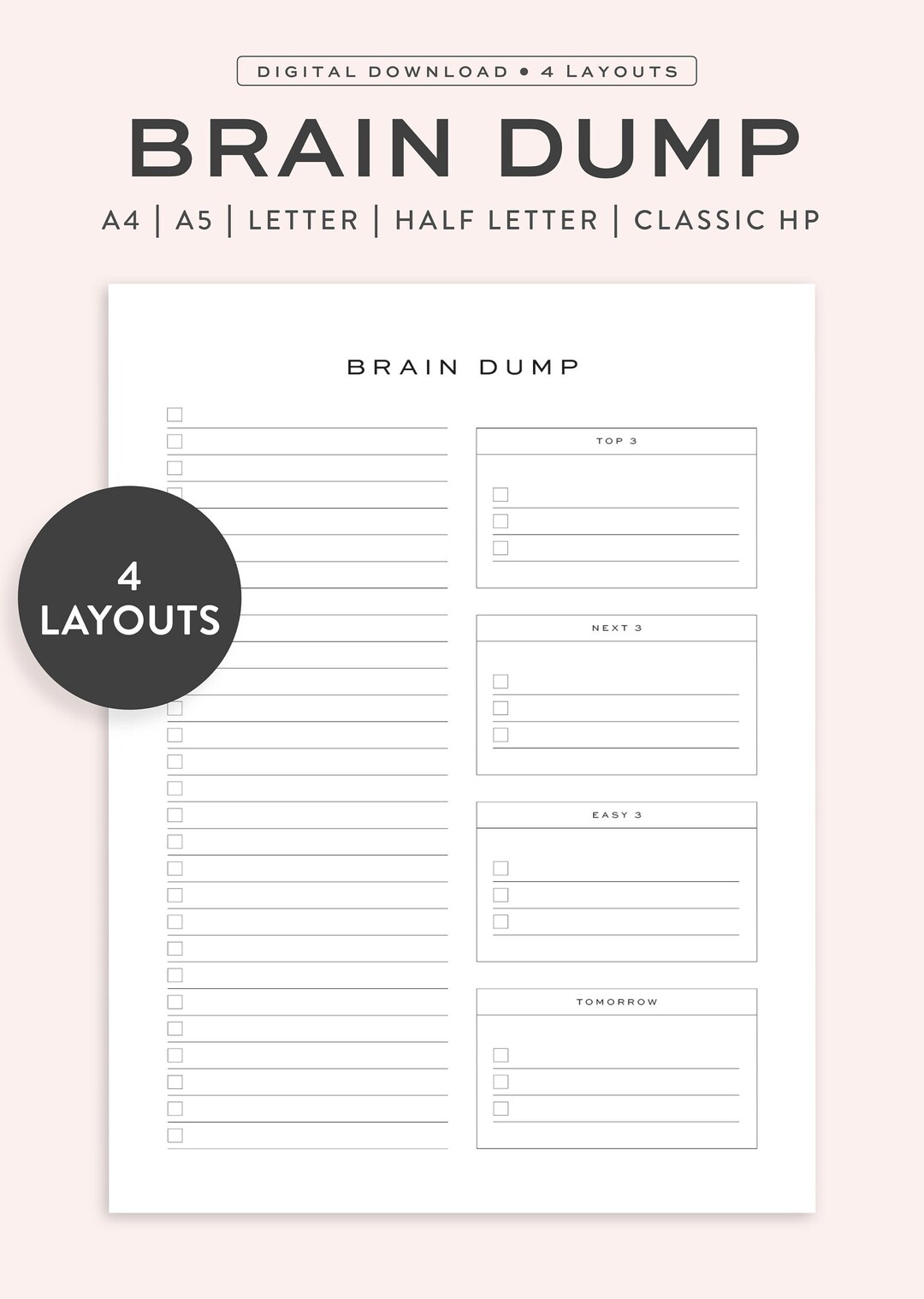 Printable Brain Dump Journal, Thought Organizer, Brain Dump ...