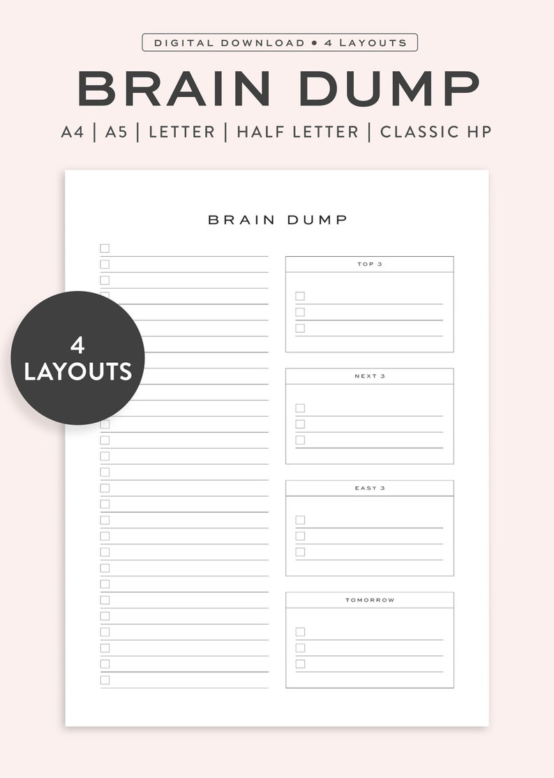 Printable Brain Dump Journal Thought Organizer Brain Dump - Etsy