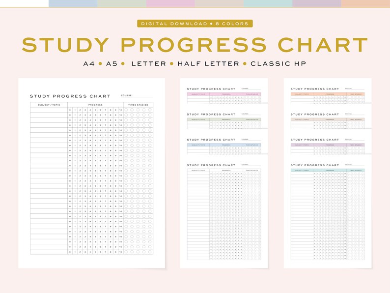 Printable Study Progress Chart Student Study Planner Study - Etsy