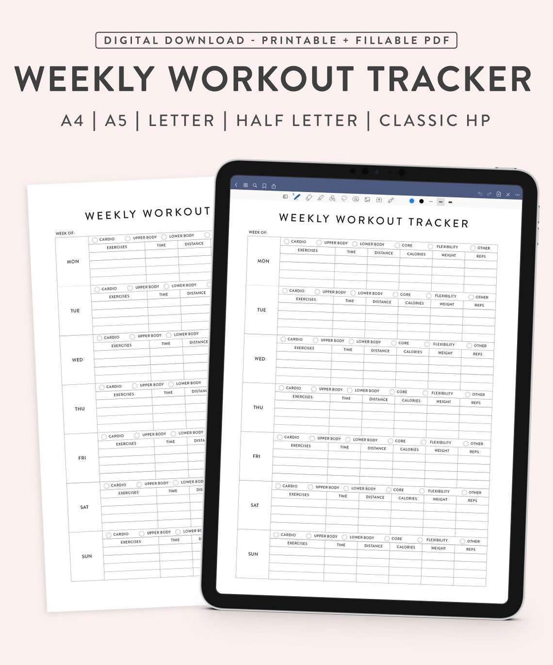 Printable Weekly Workout Tracker Fillable Workout Planner - Etsy