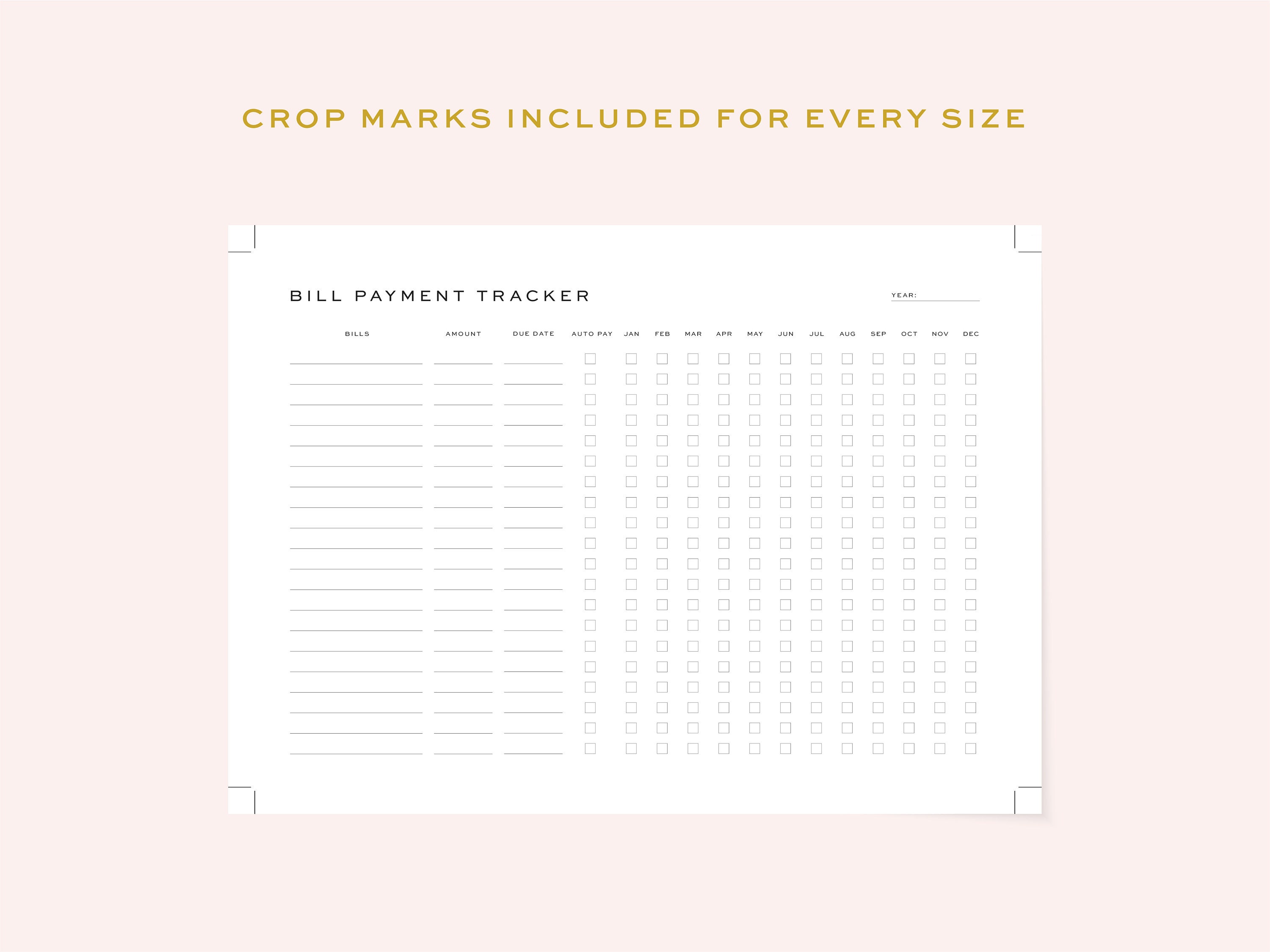 Printable Bill Payment Tracker, Yearly / Monthly, Fillable Annual Bill ...