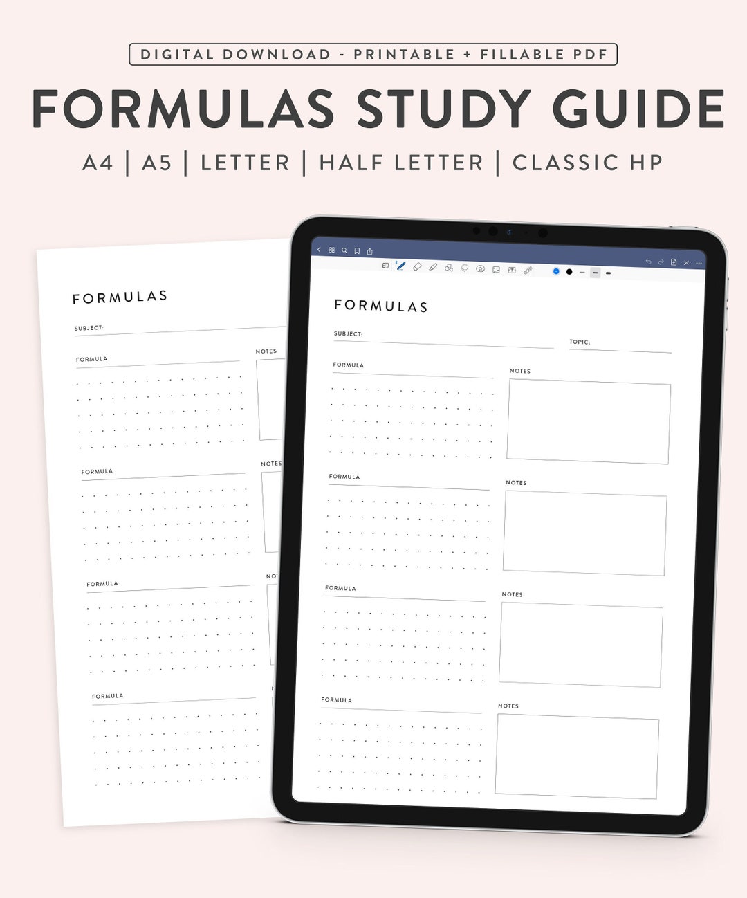 Printable Formulas Study Guide, Student Formulas Organizer, Formulas ...