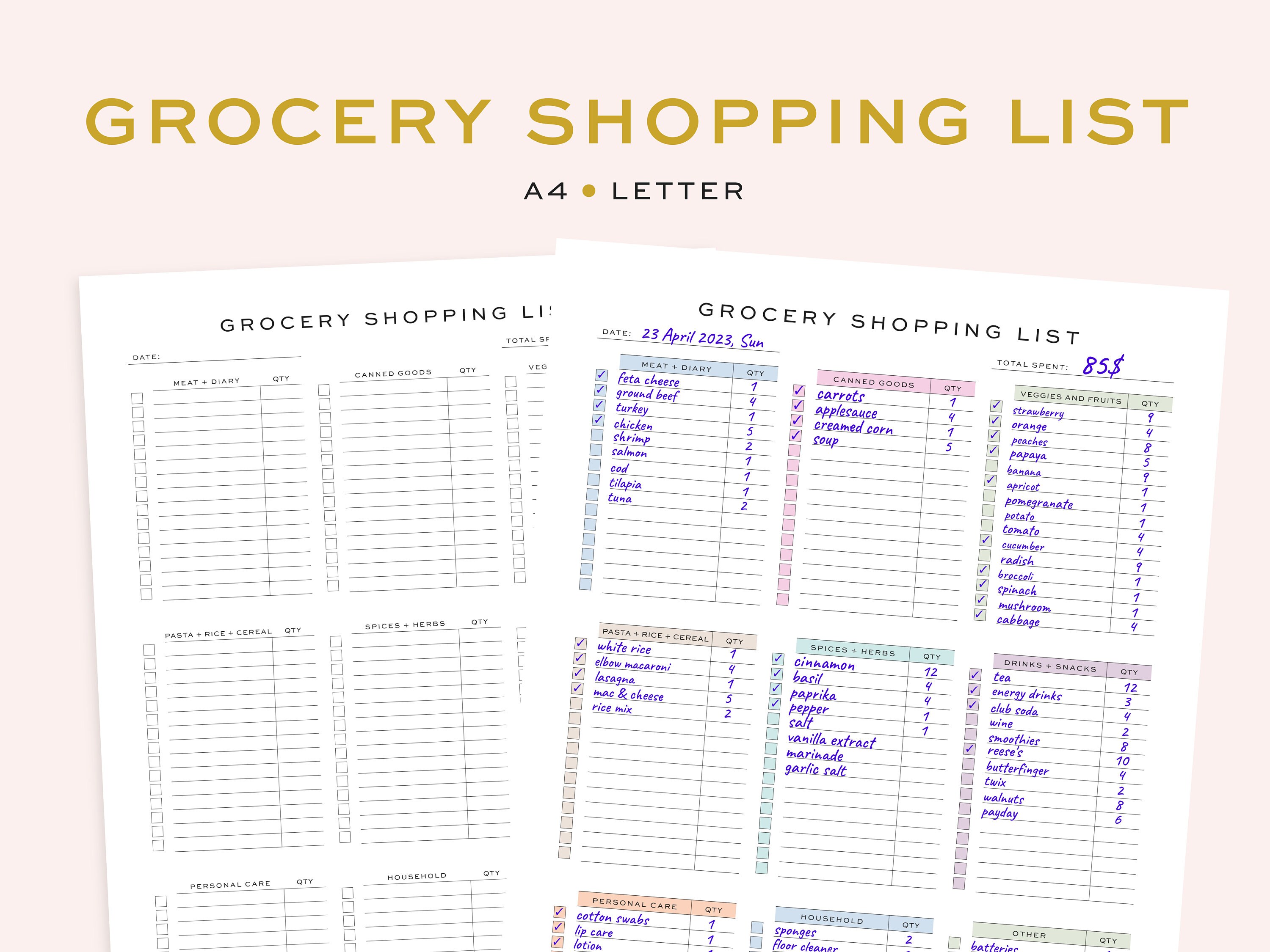 Printable Grocery Shopping List Fillable Shopping List - Etsy UK