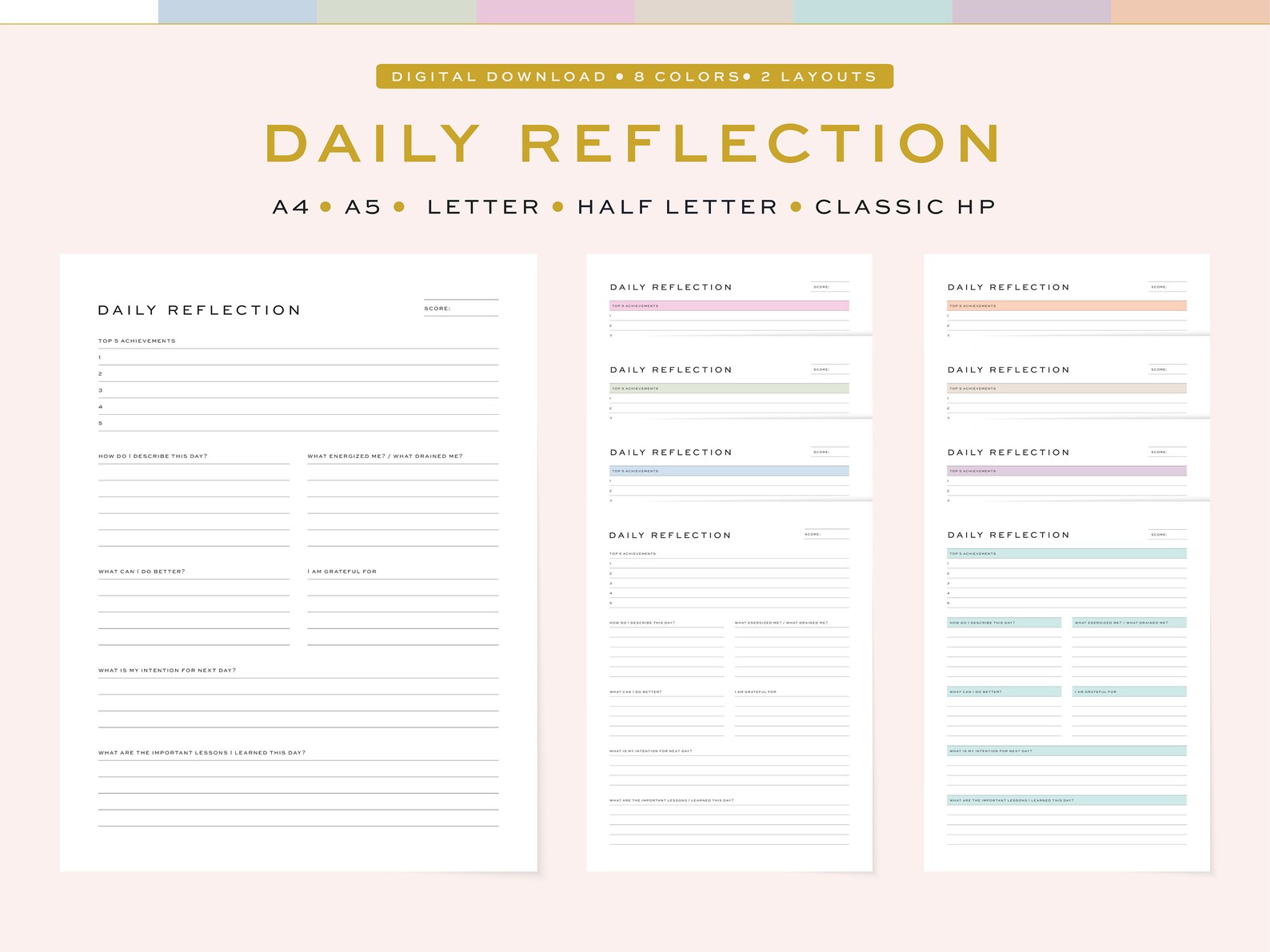 Printable Daily Reflection Fillable Daily Review Template - Etsy