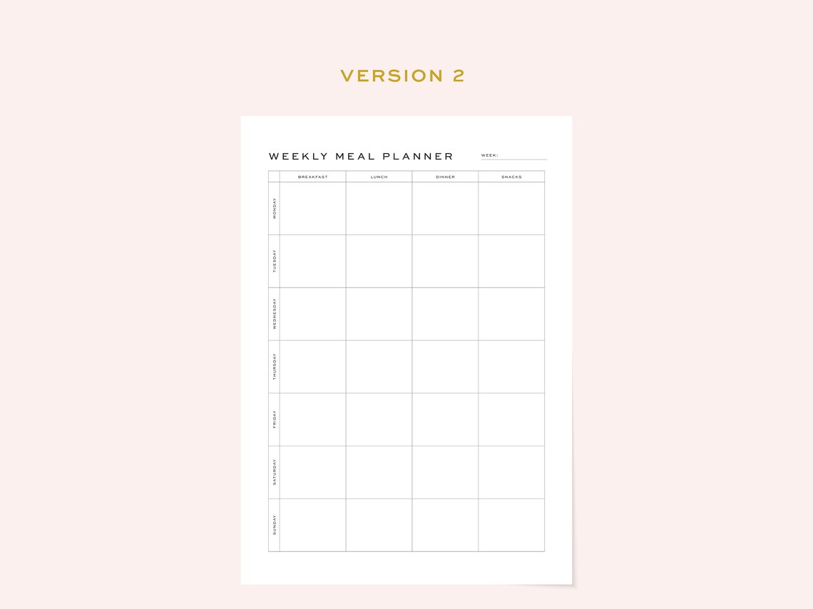 Printable Meal Planner and Grocery List, Fillable, 2 Versions 5 Sizes ...