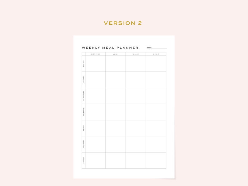 Printable Meal Planner and Grocery List, Fillable, 2 Versions | 5 Sizes ...