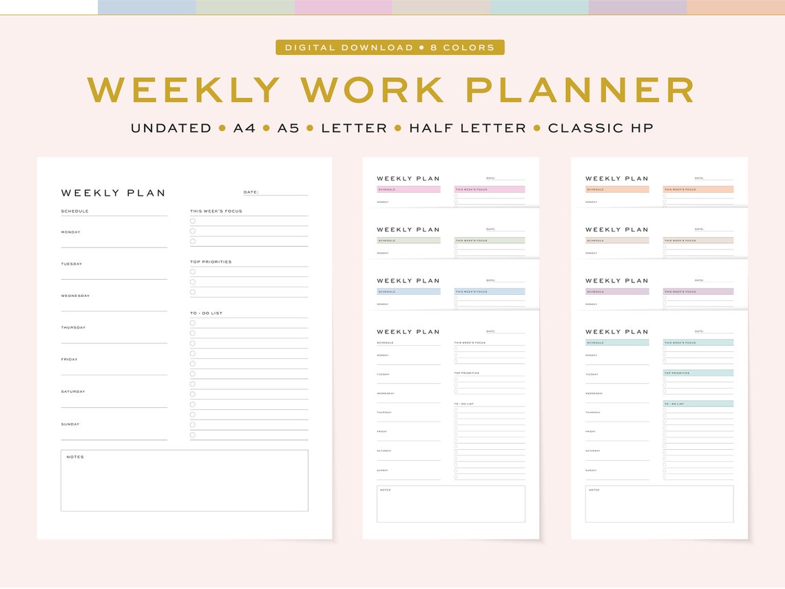 Printable Weekly Work Planner Fillable Minimal Work Planner - Etsy Canada
