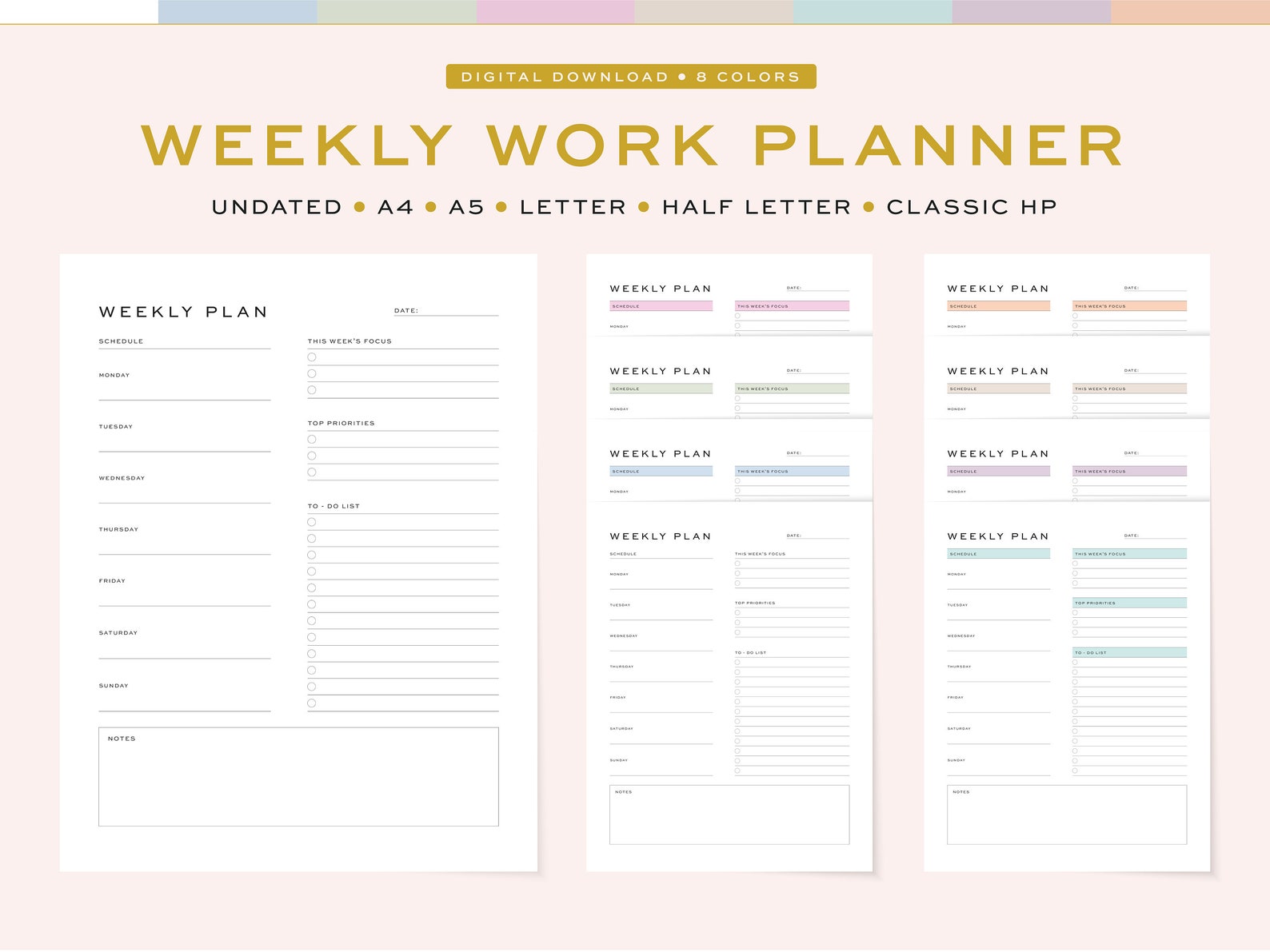Printable Weekly Work Planner Fillable Minimal Work Planner - Etsy UK
