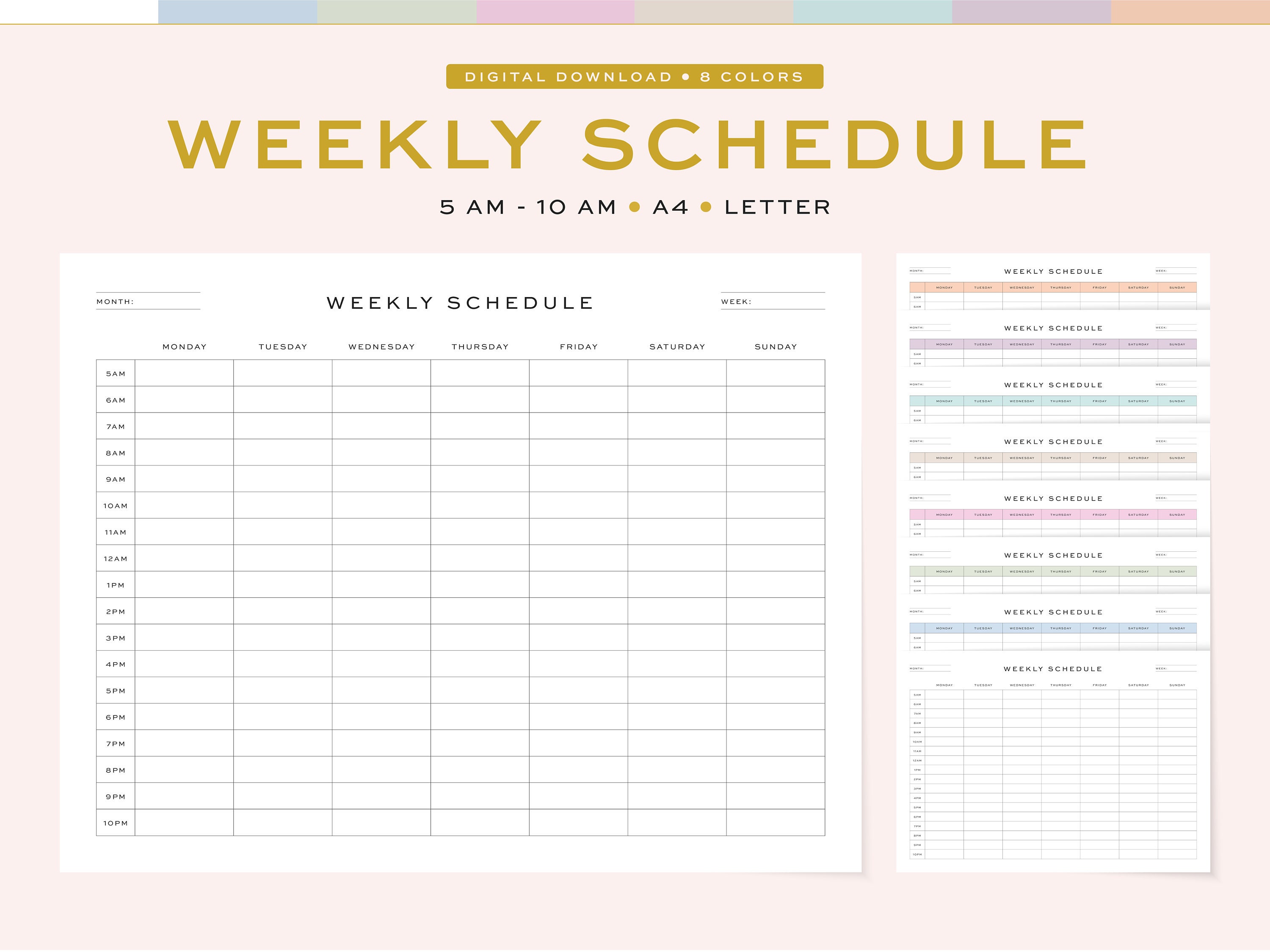 Printable Weekly Schedule, Fillable | 5 AM - 10 PM Personal Weekly ...