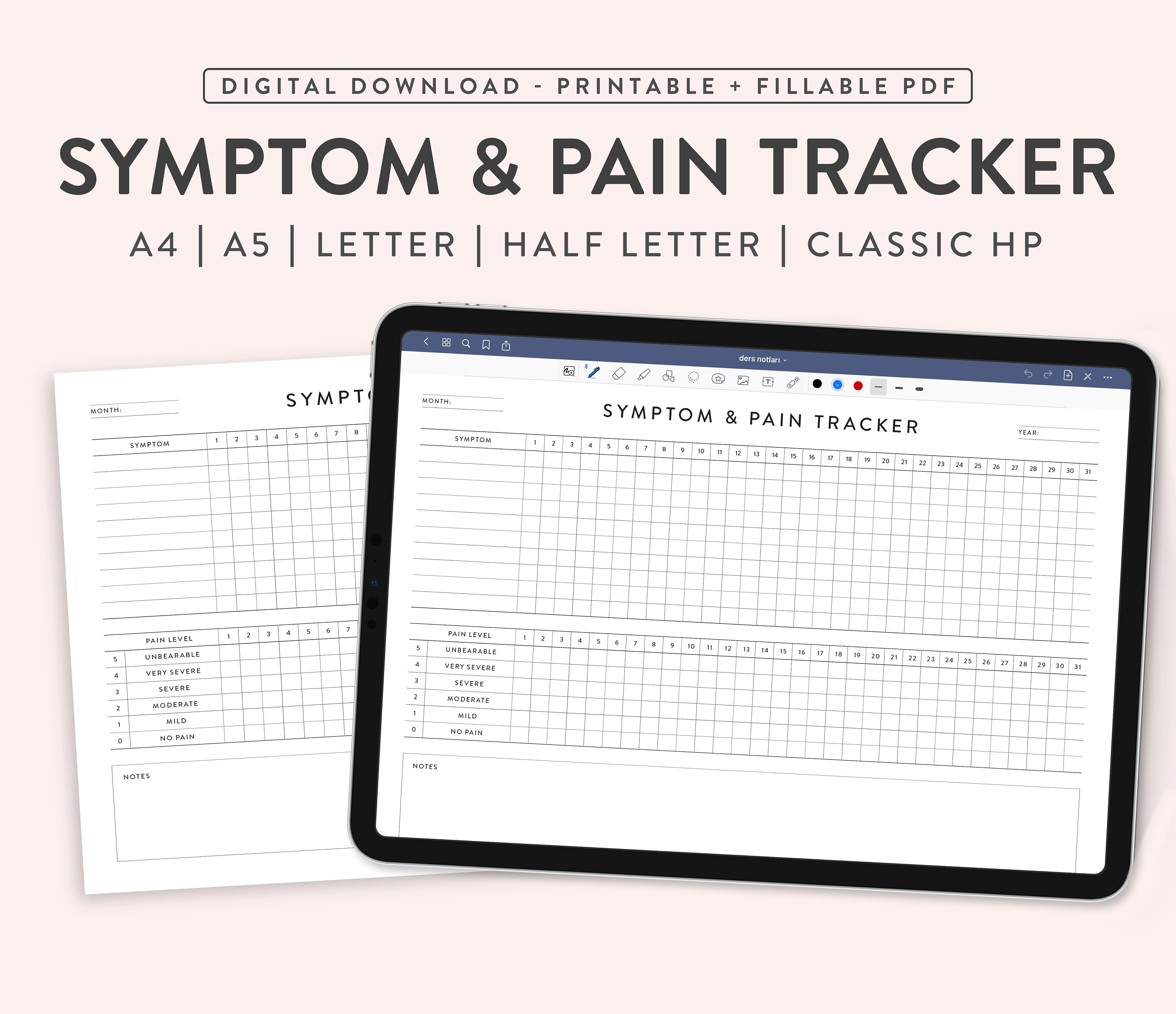 Printable Symptom and Pain Tracker Monthly Pain Level - Etsy UK