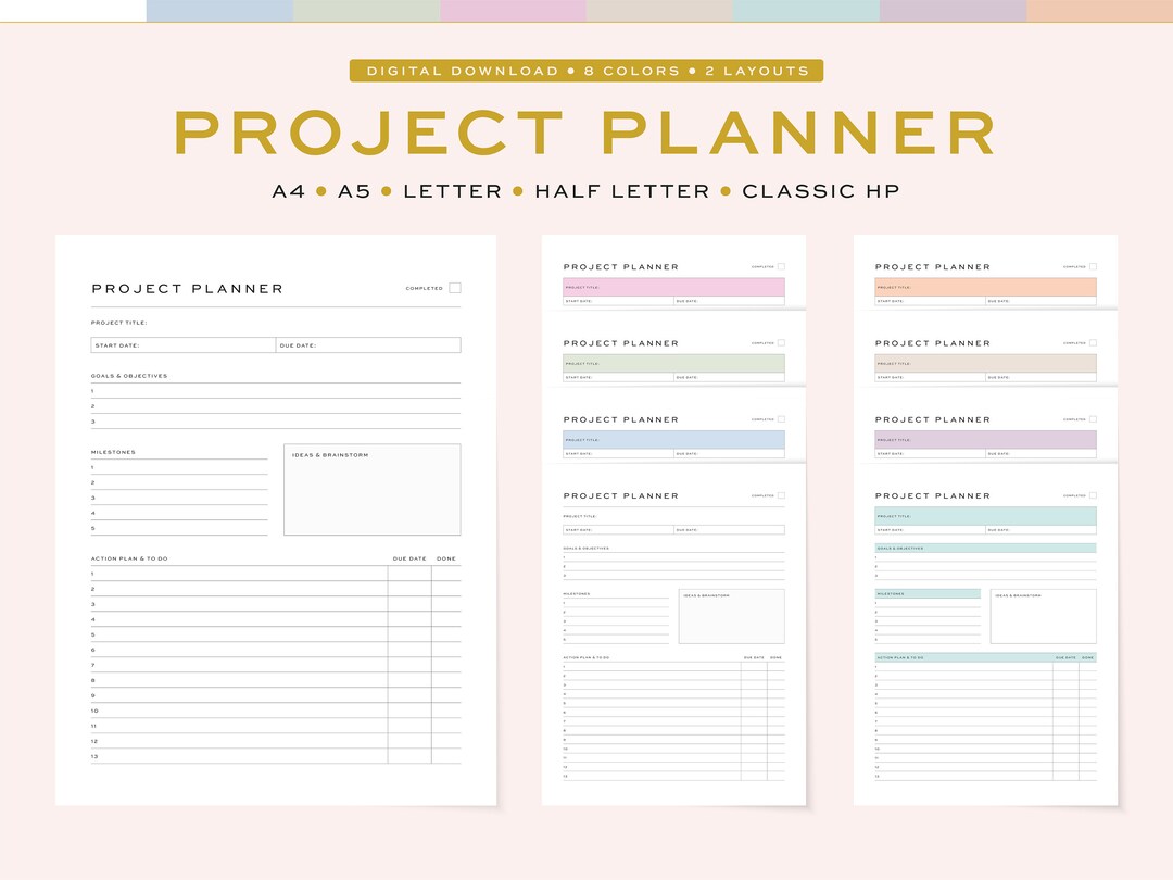 Printable Project Planner, Fillable | Productivity Planner and Task ...
