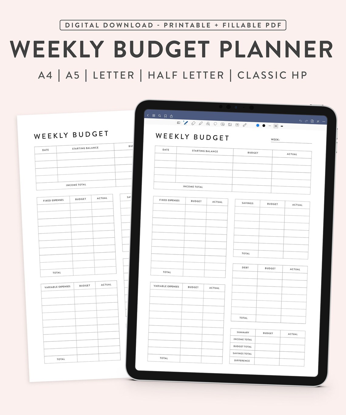 Printable Weekly Budget Planner Fillable Undated Weekly - Etsy